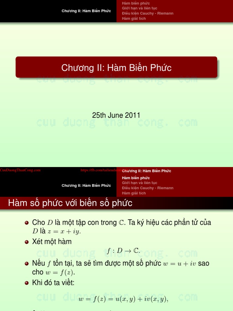 Giai Tich Phuc Chuong 2 Ham Bien Phuc (Cuuduongthancong - Com) | PDF