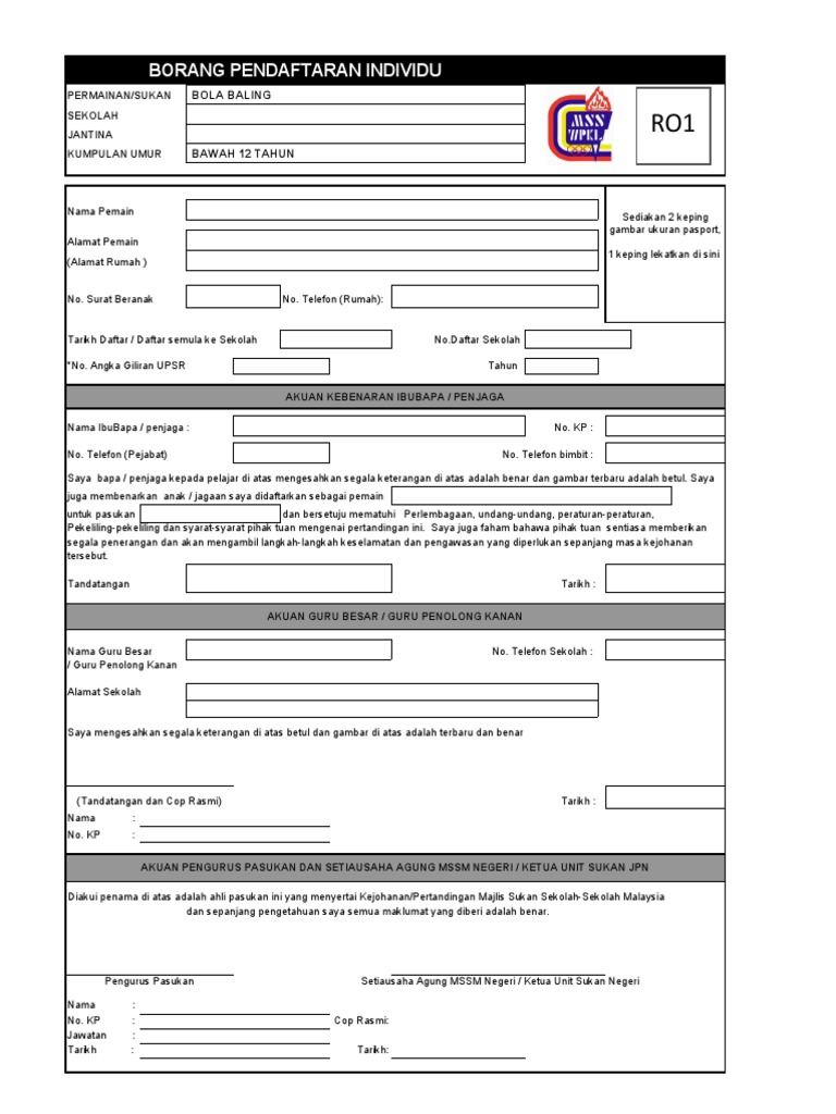 Borang Bola Sepak R01 2022 Bbaling Pdf