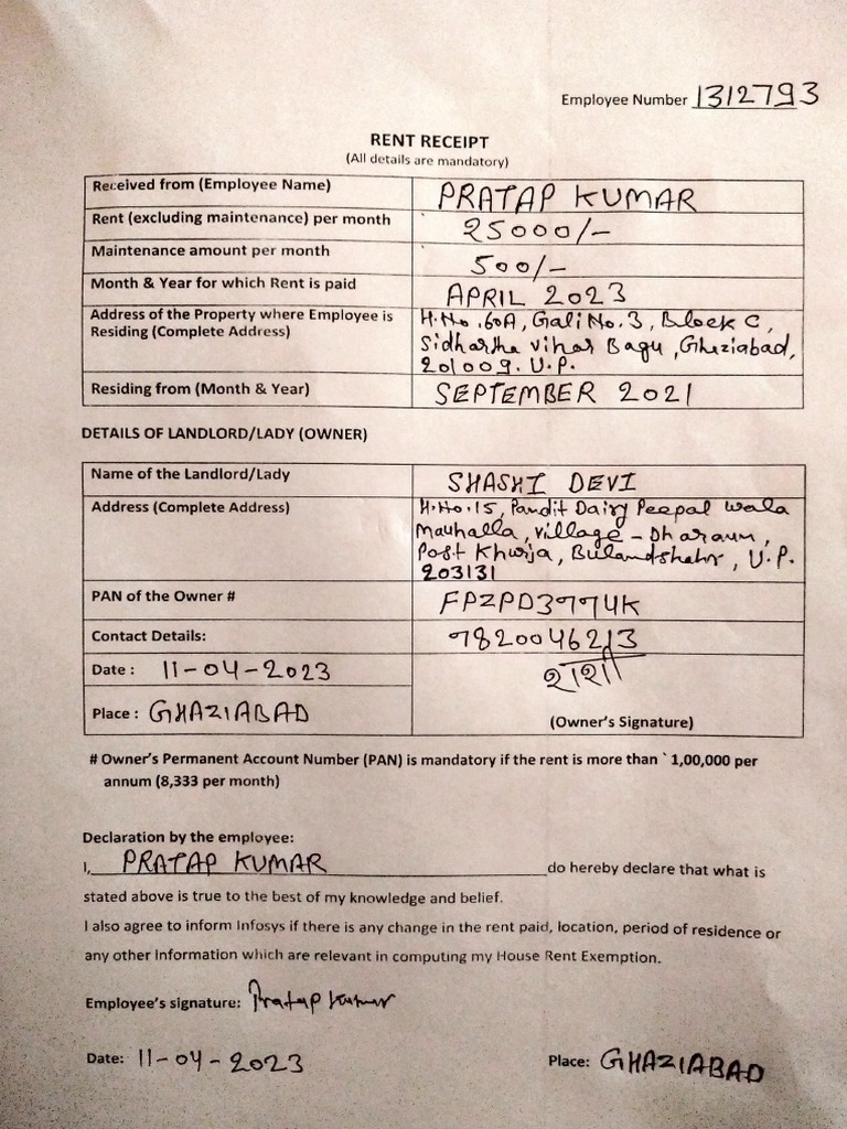 Rent Receipt April | PDF