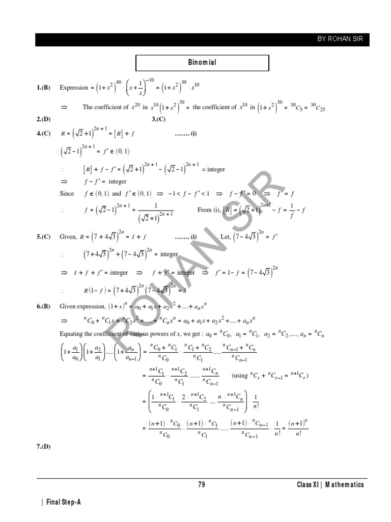 Binomial Theorem Mains Questions Solutions | PDF | Arithmetic | Numerical Analysis