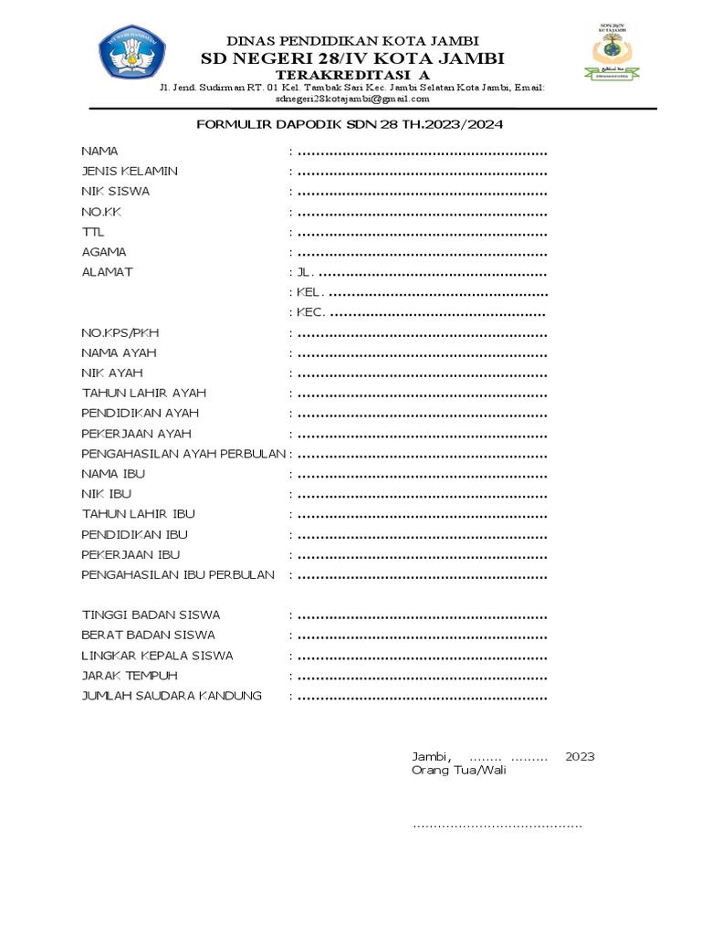 Formulir Dapodik SDN 28 TH | PDF | Griya & Taman