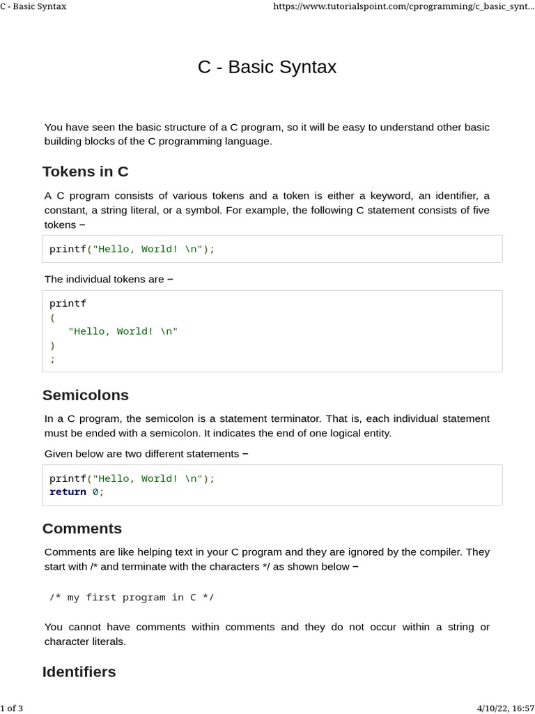 C - Basic Syntax | PDF | Computing | Software Development