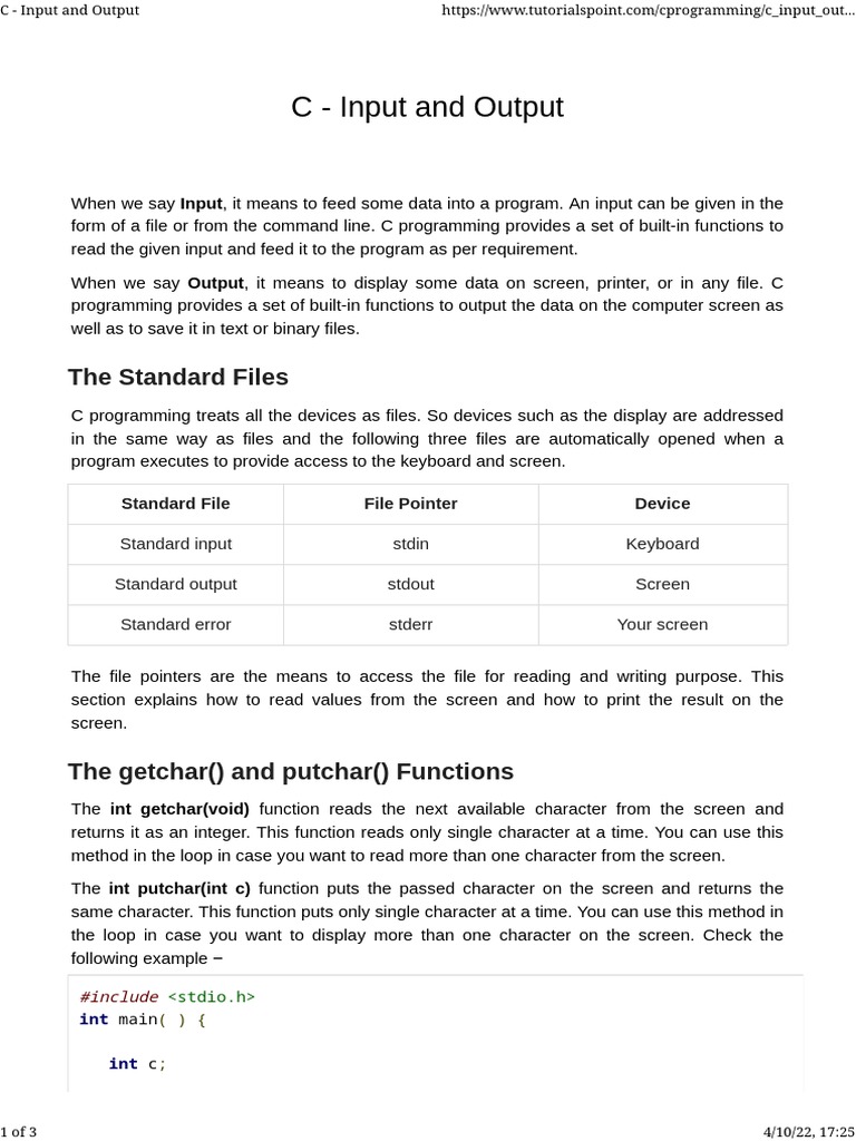 C - Input and Output | Download Free PDF | Software Development ...