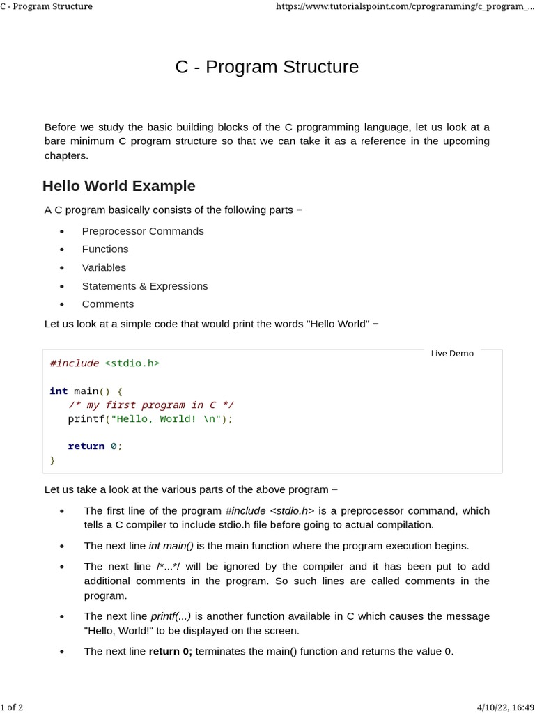 C Program Structure Descargar Gratis Pdf Computer Program Programming
