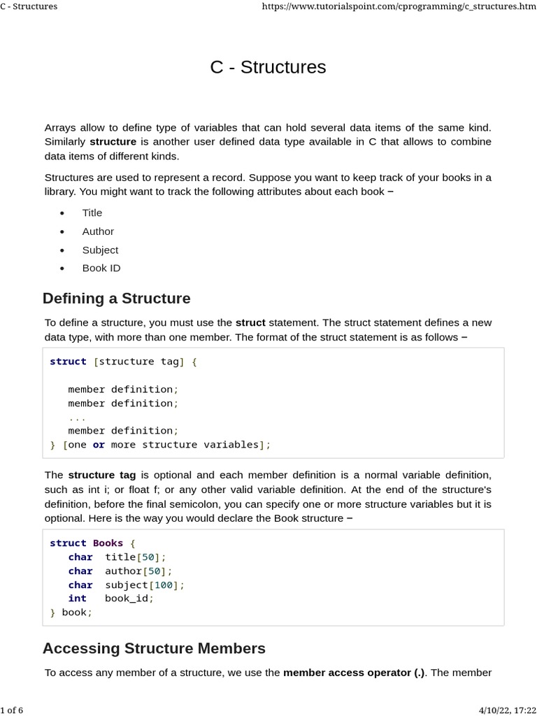 C Structures Pdf Pointer Computer Programming Integer Computer Science 