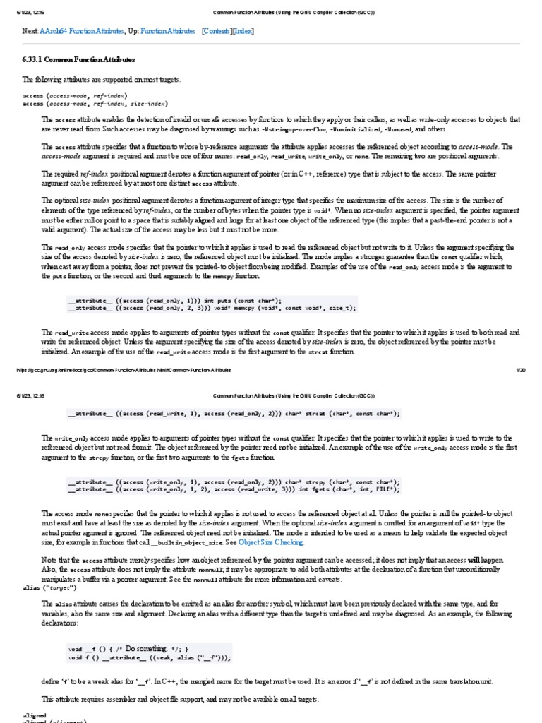 Common Function Attributes Using The Gnu Compiler Collection Gcc Pdf Pointer Computer 5564