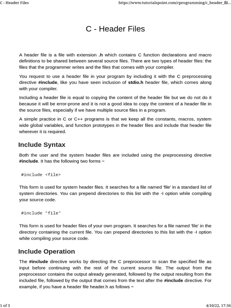 C - Header Files | PDF | Programming Paradigms | Computing C - Header Files | PDF | Programming Paradigms | Computing