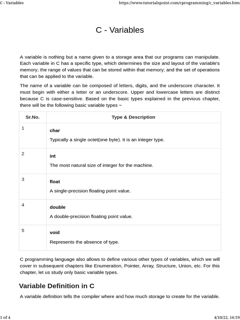 C Variables Pdf Data Type Variable Computer Science