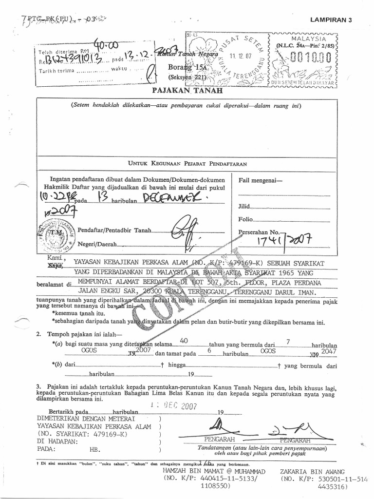 Contoh Borang 15A Pajakan Tanah | PDF