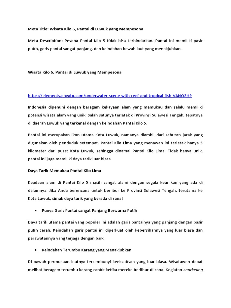 Wisata Kilo 5, Pantai Di Luwuk Yang Mempesona | PDF