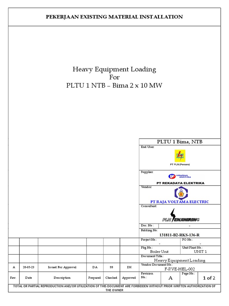 Heavy Equipment Loading For PLTU 1 NTB - Bima 2 X 10 MW: Pekerjaan Existing Material ...
