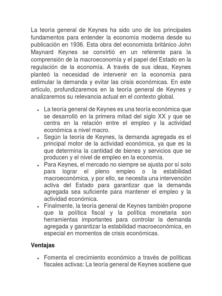 La teoría general de Keynes | PDF | John Maynard Keynes | Economía keynesiana
