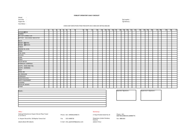 Forklift Operator Daily Inspection Checklist | PDF