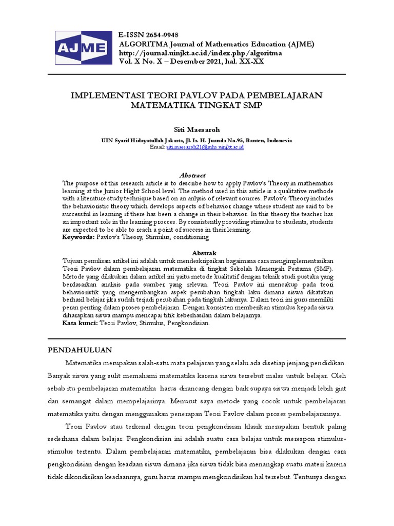 2A - 11210170000021 - Siti Maesaroh - Implementasi Teori Pavlov | PDF