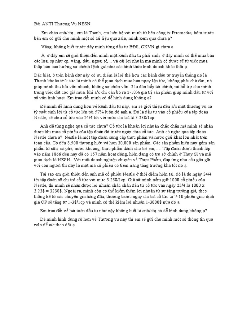 Bài ANTI Thương V NESN | PDF