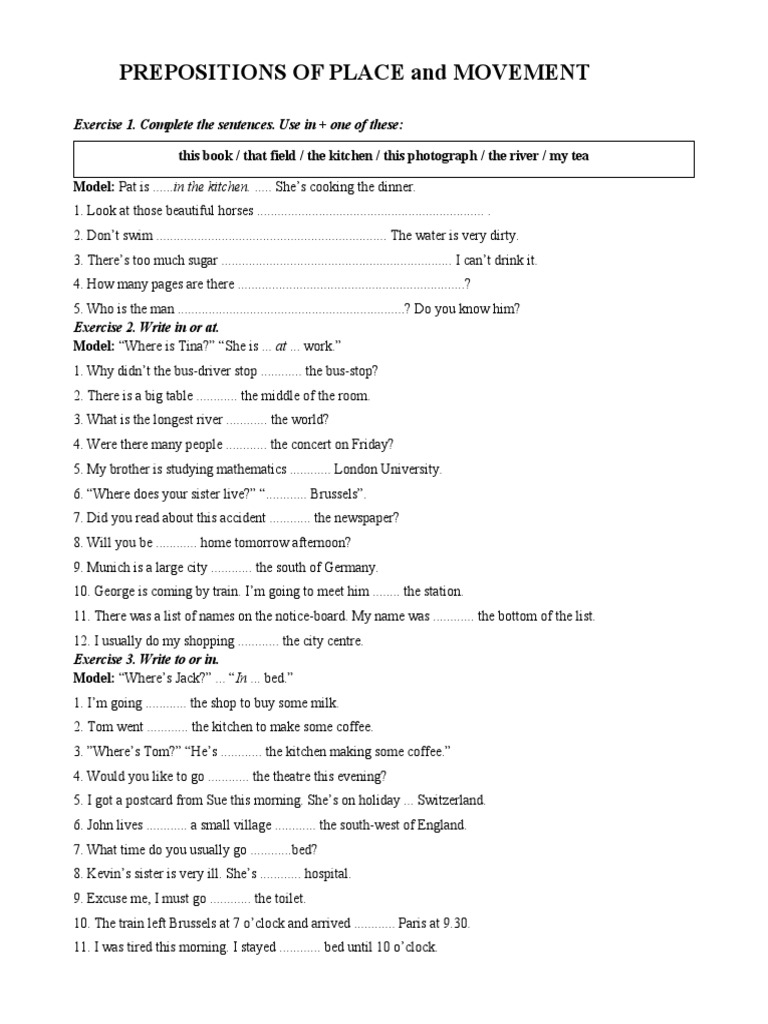 G8 PREPOSITIONS OF PLACE and MOVEMENT | PDF | Workweek And Weekend