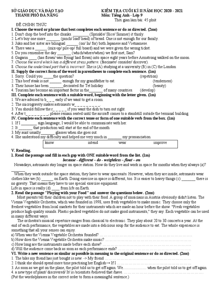 KIỂM TRA CUỐI KÌ II lớp 9 TP ĐN | PDF | Orchestras