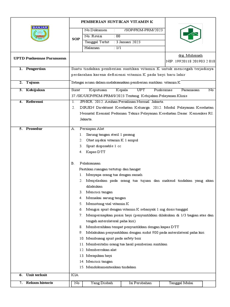Sop Pemberian Vit K | PDF