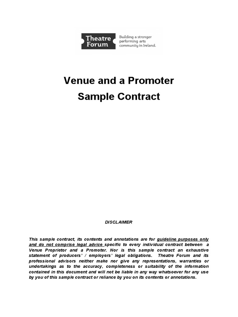 Venue and Promoter TF Sample Contract Final | PDF | Indemnity | Credit Card