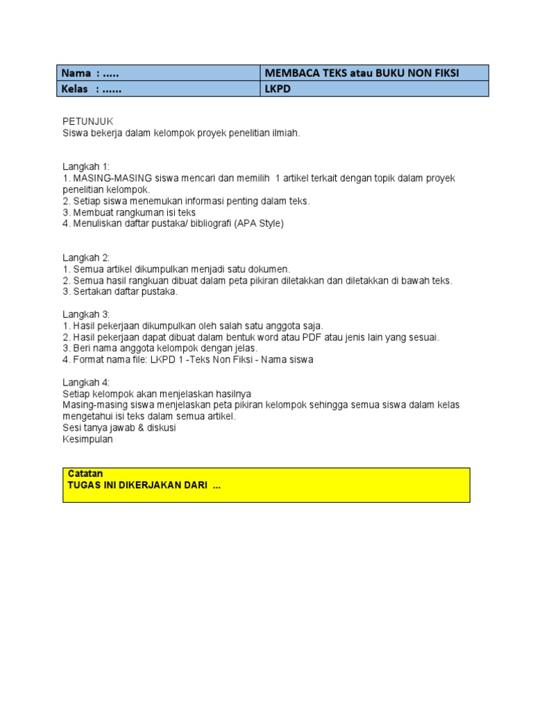 LKPD 1 - Membaca Teks Non Fiksi | PDF