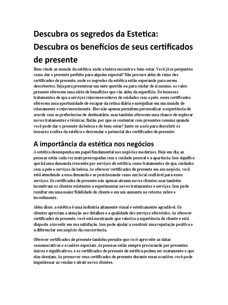 Descubra Os Segredos Da Estetica - Descubra Os Benefícios de Seus ...
