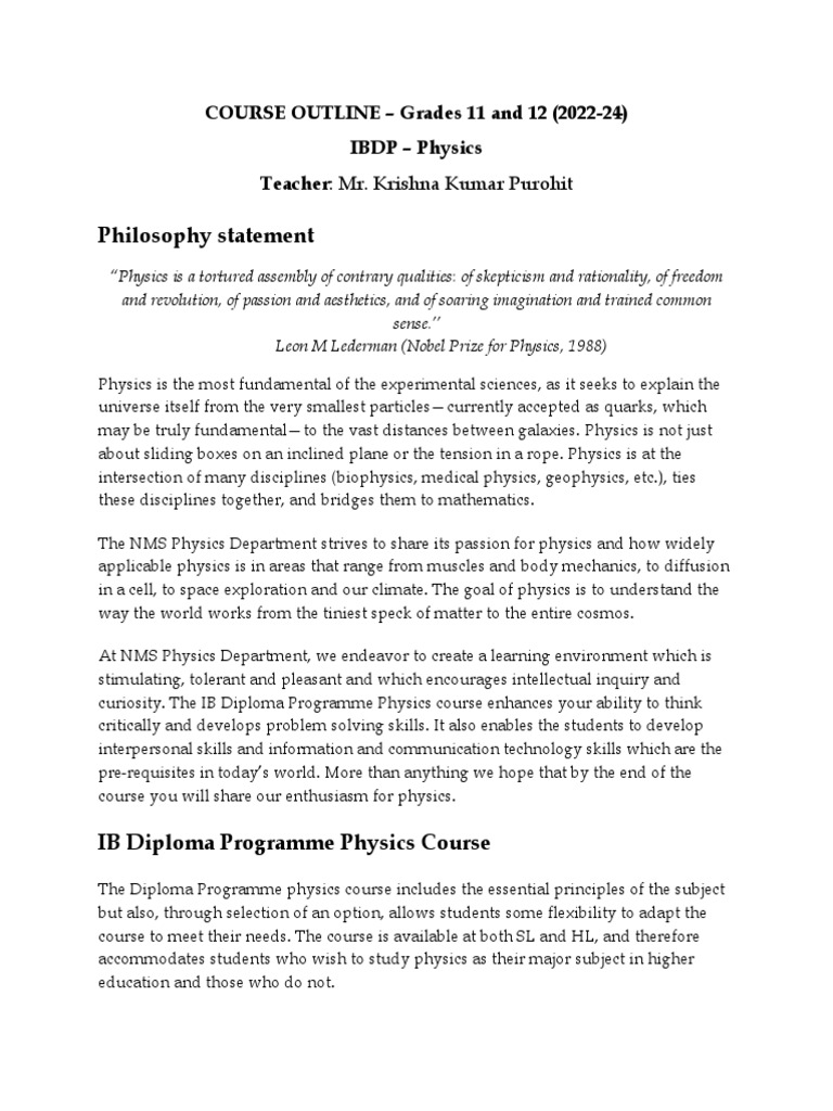Physics Course Outline New | PDF | Science | Physics Physics Course Outline New | PDF | Science | Physics