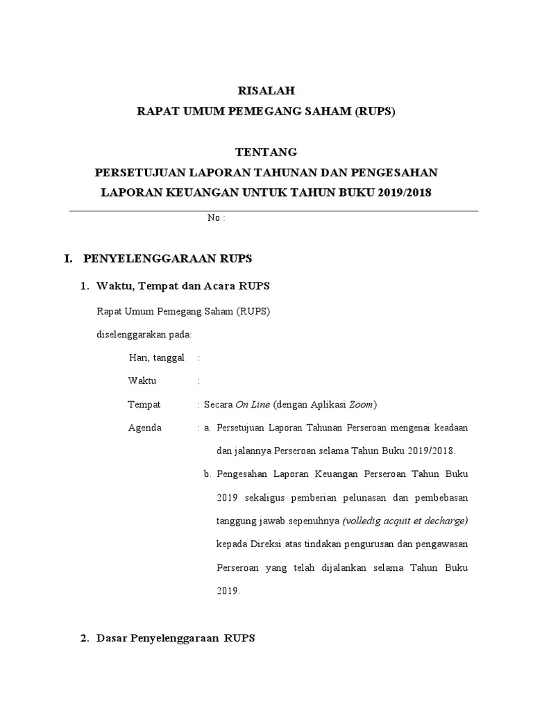 Draft Kosong Notulen RUPS | PDF | Pengelolaan Keuangan & Uang