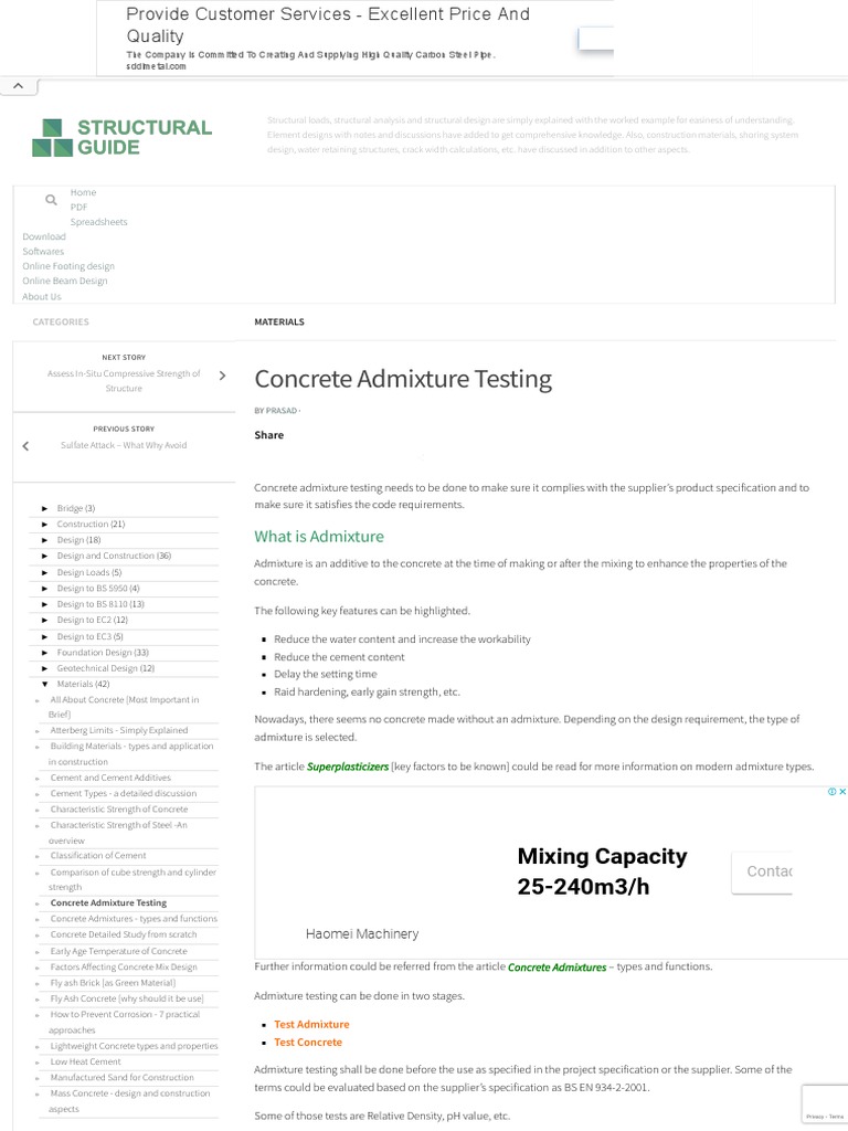 Concrete Admixture Testing - Structural Guide | PDF | Concrete | Cement