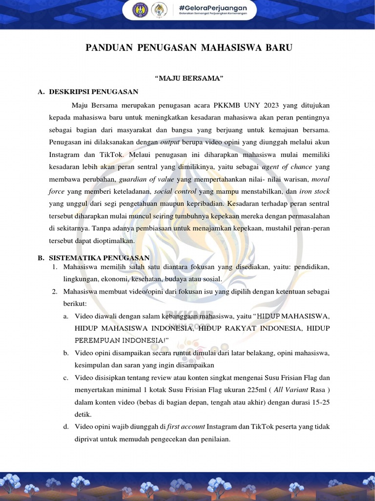 Panduan Penugasan Maju Bersama PKKMB UNY 2023 | PDF | Ilmu Sosial