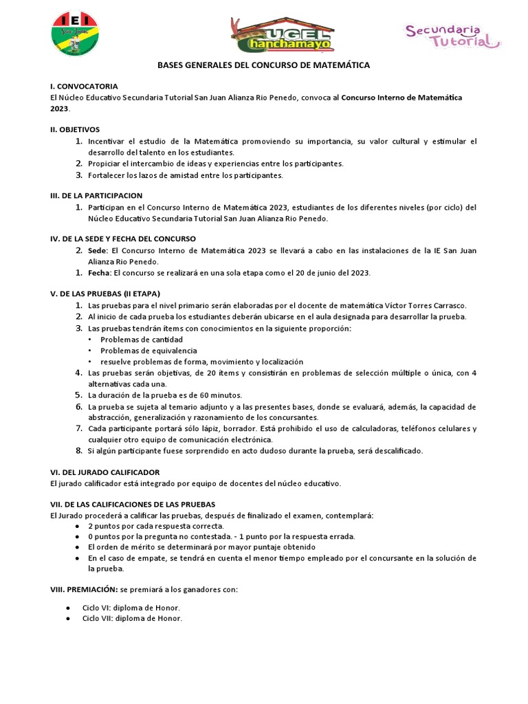 BASES GENERALES Concurso de Matematica | PDF