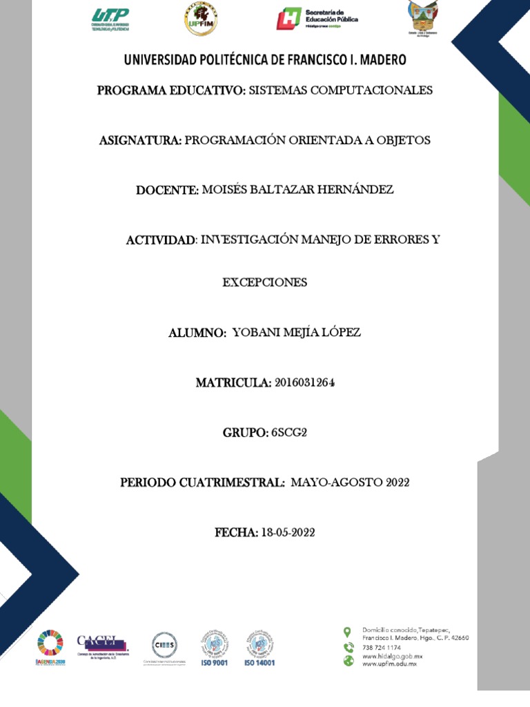 Investigación Manejo de Errores y Excepciones | PDF | Programación | Programa de computadora