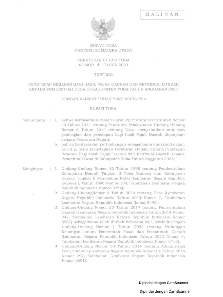 PERBUB Toba BHP 2023 | PDF