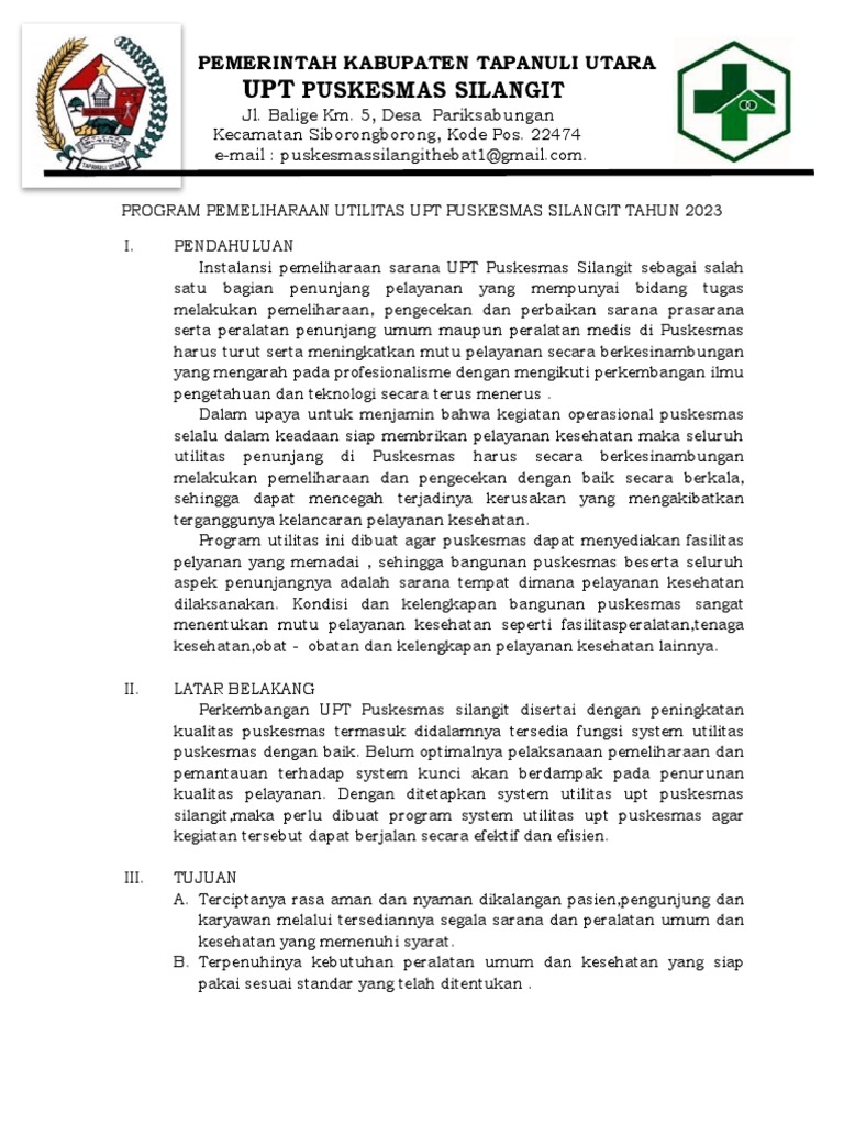 Program Pemeliharaan UPT Puskesmas Silangit | PDF | Sains & Matematika