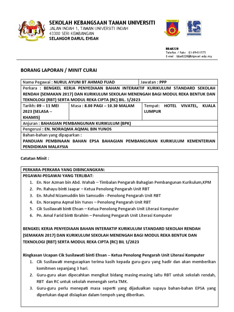 Minit Curai BENGKEL EPSA 1 | PDF