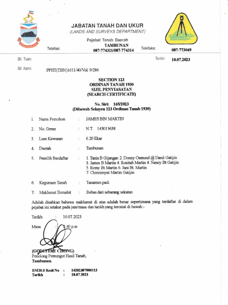 Sijil Carian Rasmi - James | PDF