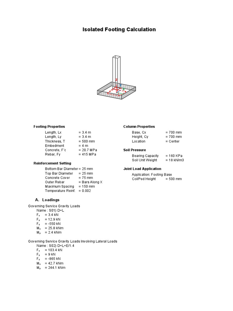 Isolated Footing Design Calculations | PDF | Mechanics | Civil Engineering