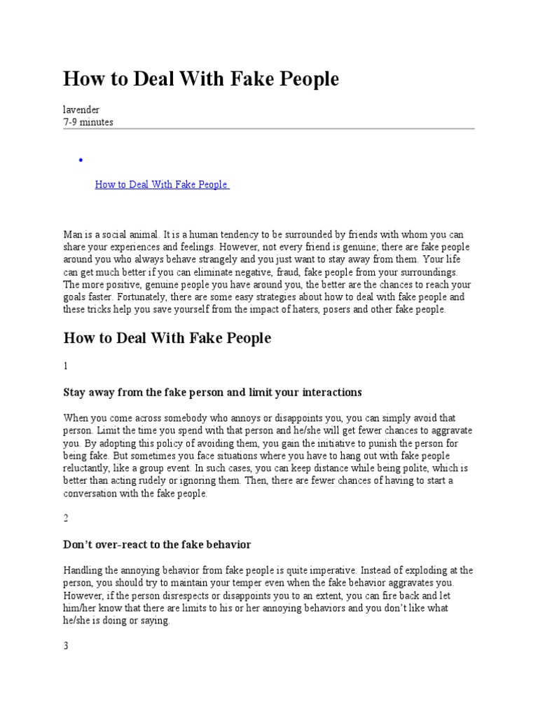 How To Deal With Fake People Pdf Human Communication Social