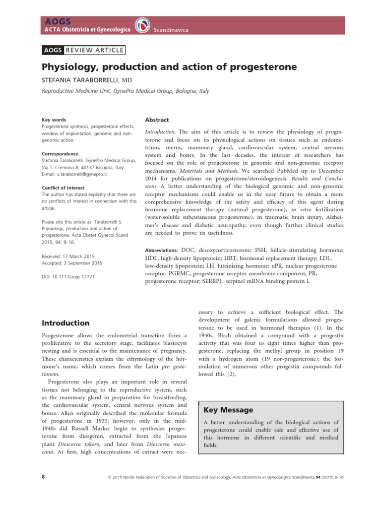 2015 - Physiology Production and Action of Progesterone | PDF ...