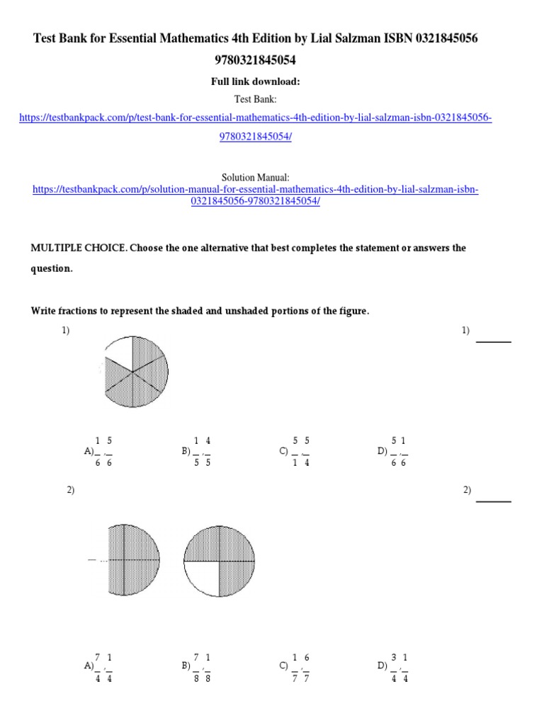 Essential Mathematics 4th Edition by Lial Salzman ISBN Test Bank | PDF ...