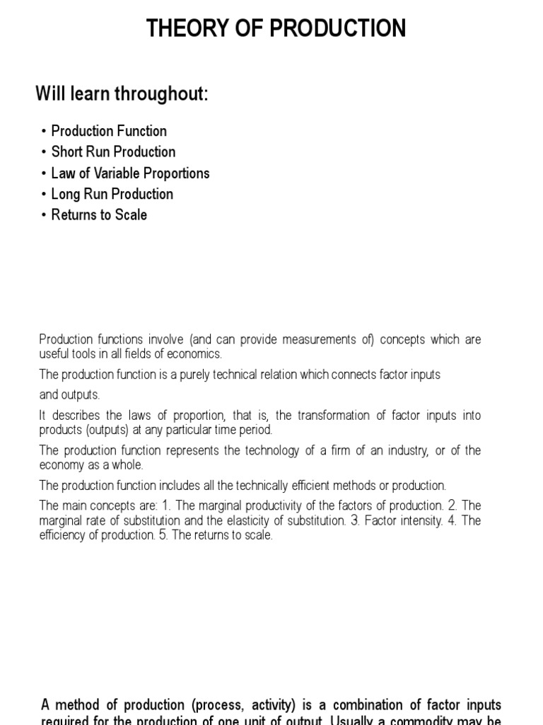 Economics: Theory of Production | PDF | Production Function | Labour ...