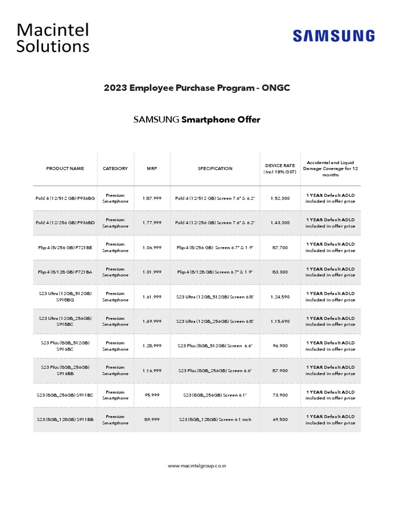 ONGC SAMSUNG EPP July 2023 Macintel Solutions | PDF | Laptop | Smartphone