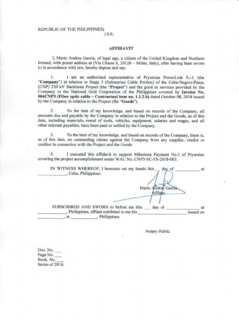 Affidavit - Revised FOC NGCP | PDF