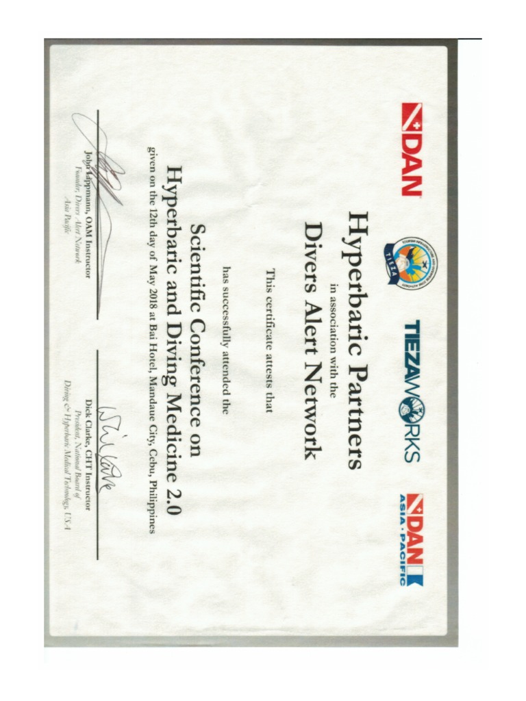 Hyperbaric Certificate 2 | PDF