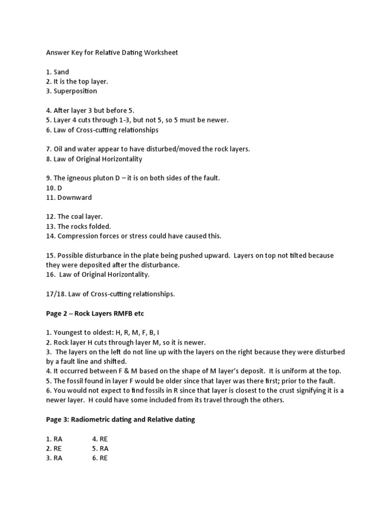 Answer Key For Relative Dating Worksheet | PDF