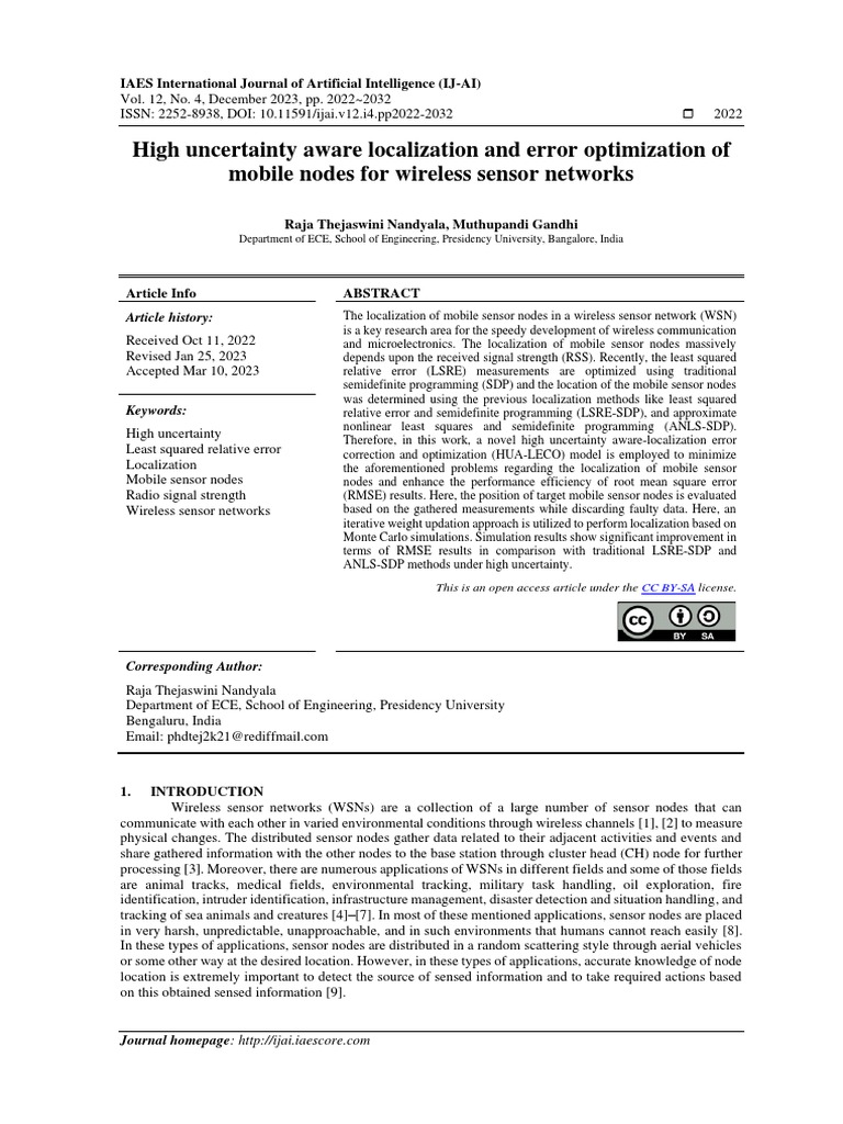 High Uncertainty Aware Localization and Error Optimization of Mobile Nodes For Wireless Sensor ...