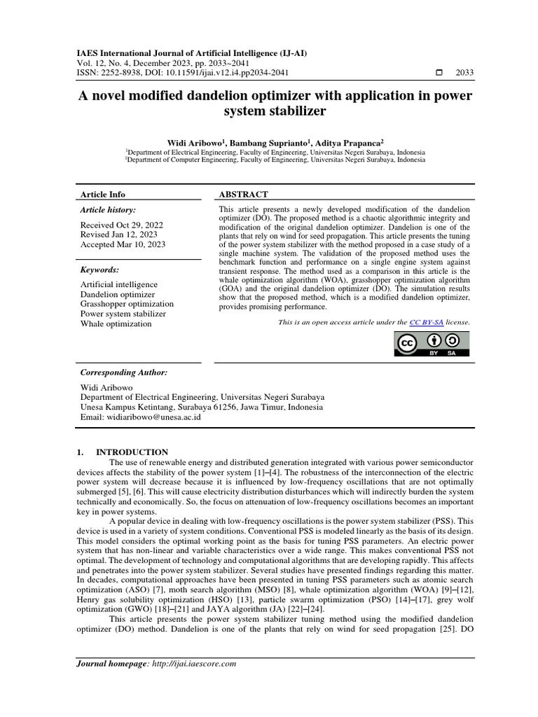A Novel Modified Dandelion Optimizer With Application in Power System Stabilizer | PDF ...