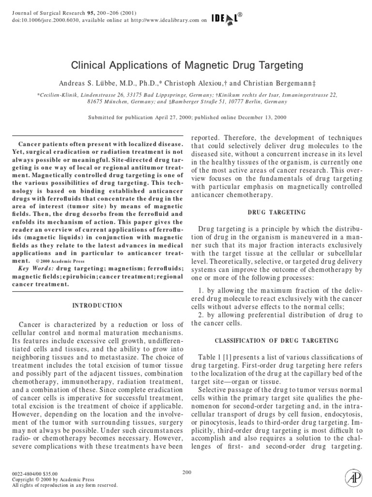 Clinical Applications of Magnetic Drug Targeting | PDF | Chemotherapy ...