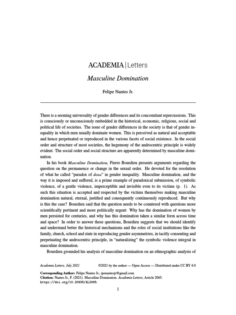 Masculine Domination | PDF | Masculinity | Gender