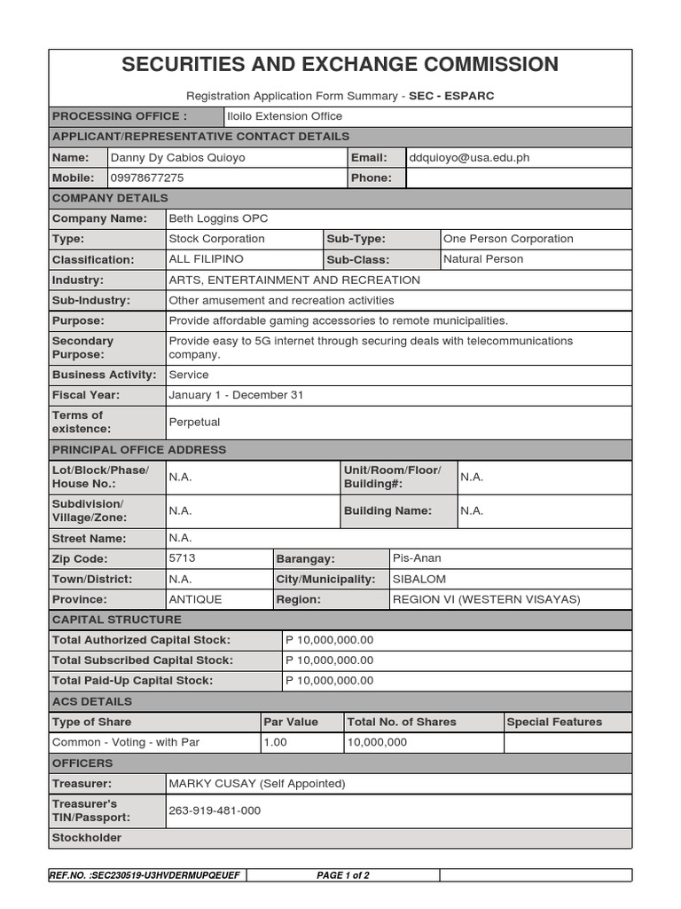 Quioyo Opc Application | PDF | Stocks | Corporations