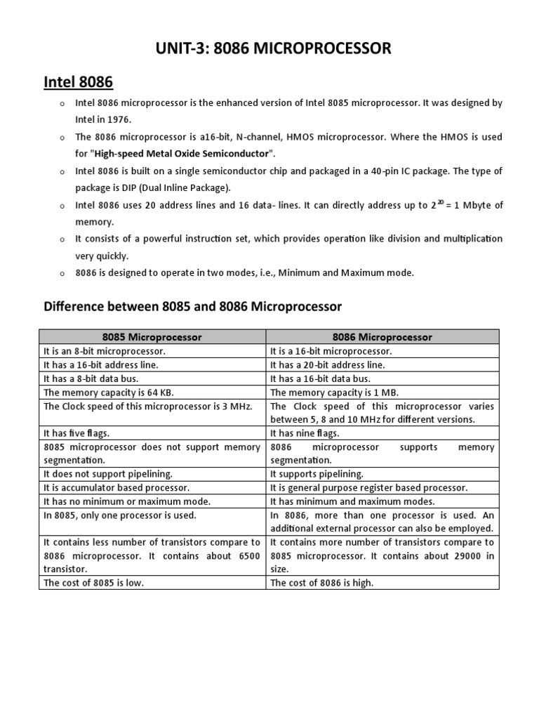U3 8086 Microprocessor | PDF | Central Processing Unit | Input/Output